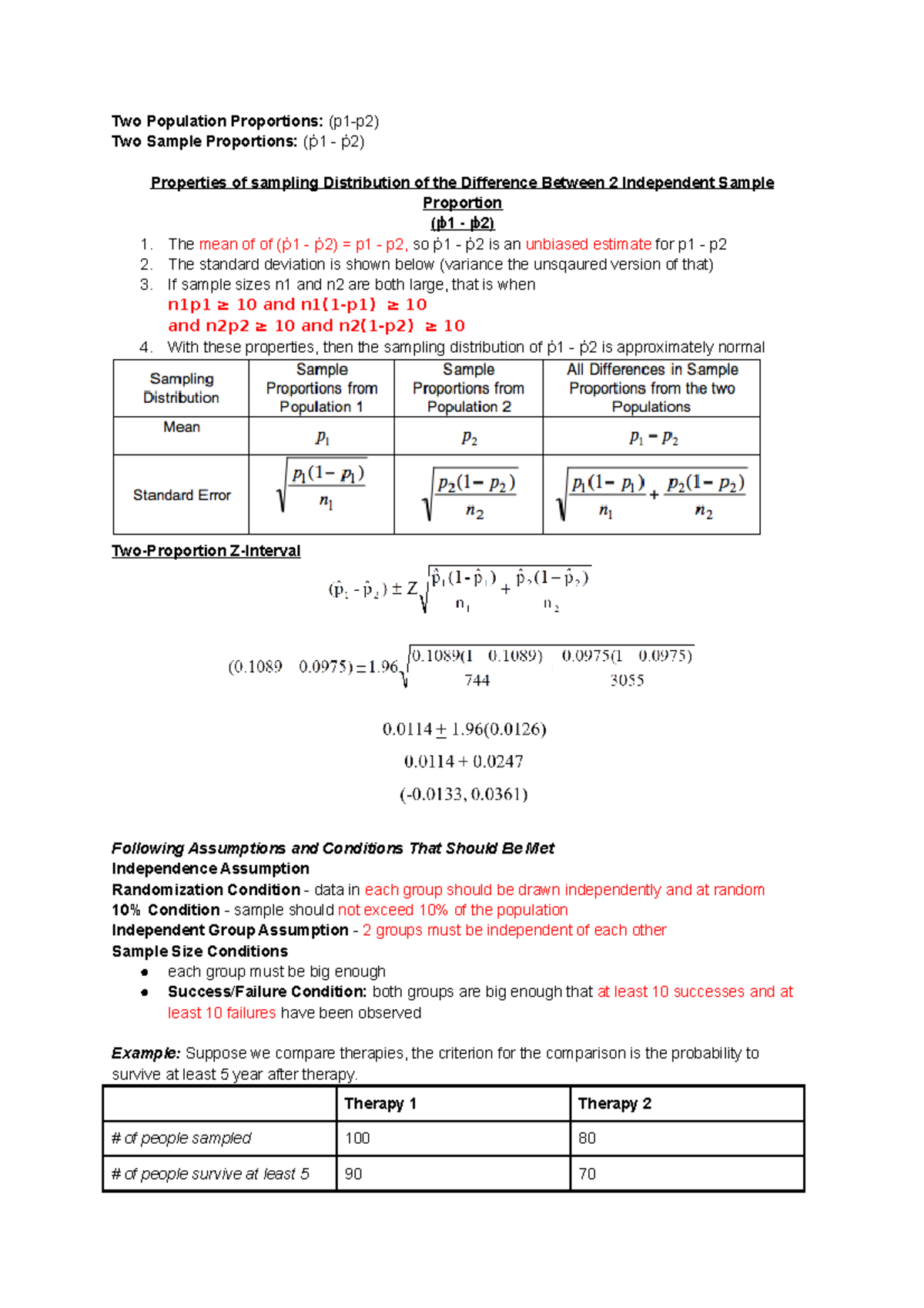 21 - Comparing Two Proportions - Two Population Proportions: (p1-p2 ...
