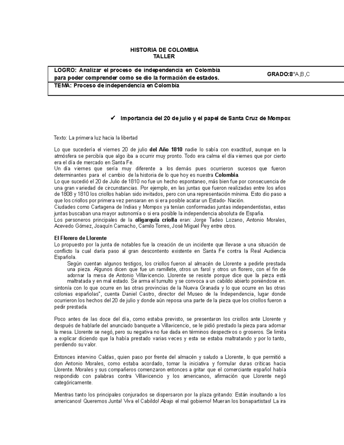 Patria boba e independencia - HISTORIA DE COLOMBIA TALLER LOGRO ...