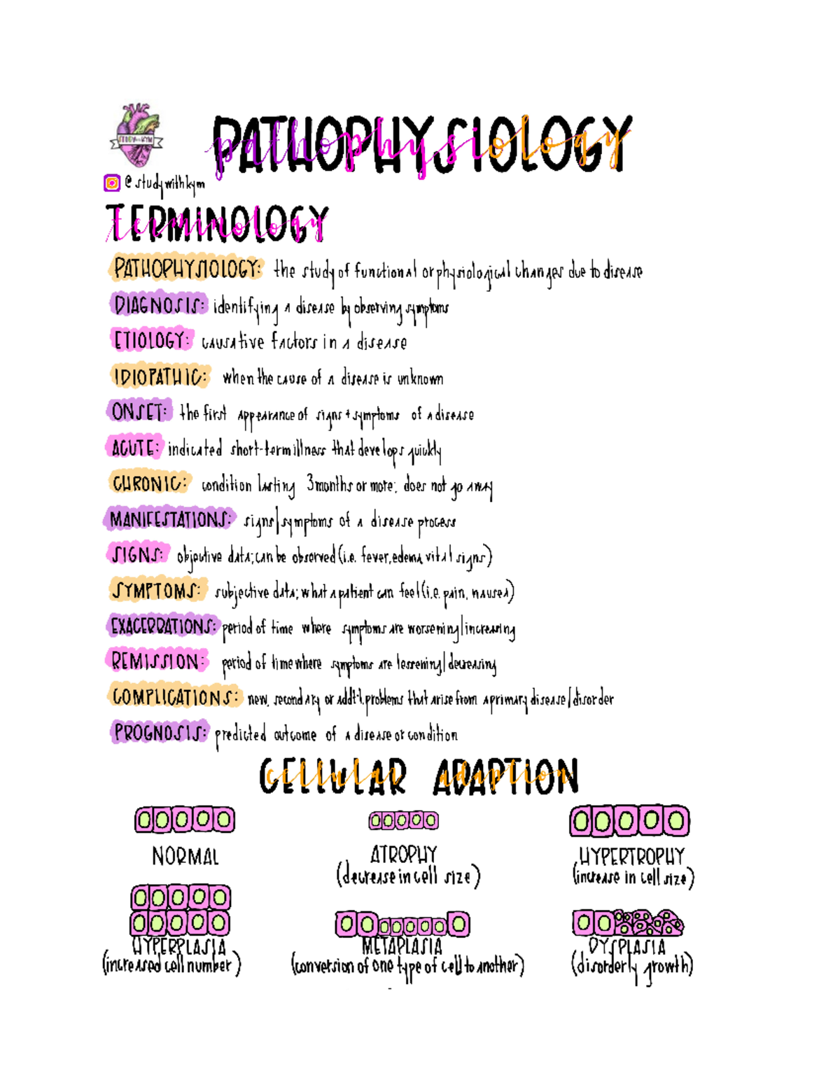 Pathophysiology Notes and Terms - HRPS 2301 - Studocu