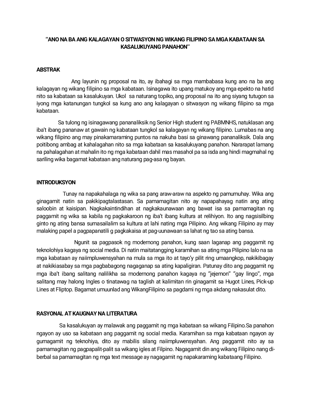Vnd - Reliability - ‘’ANO NA BA ANG KALAGAYAN O SITWASYON NG WIKANG ...
