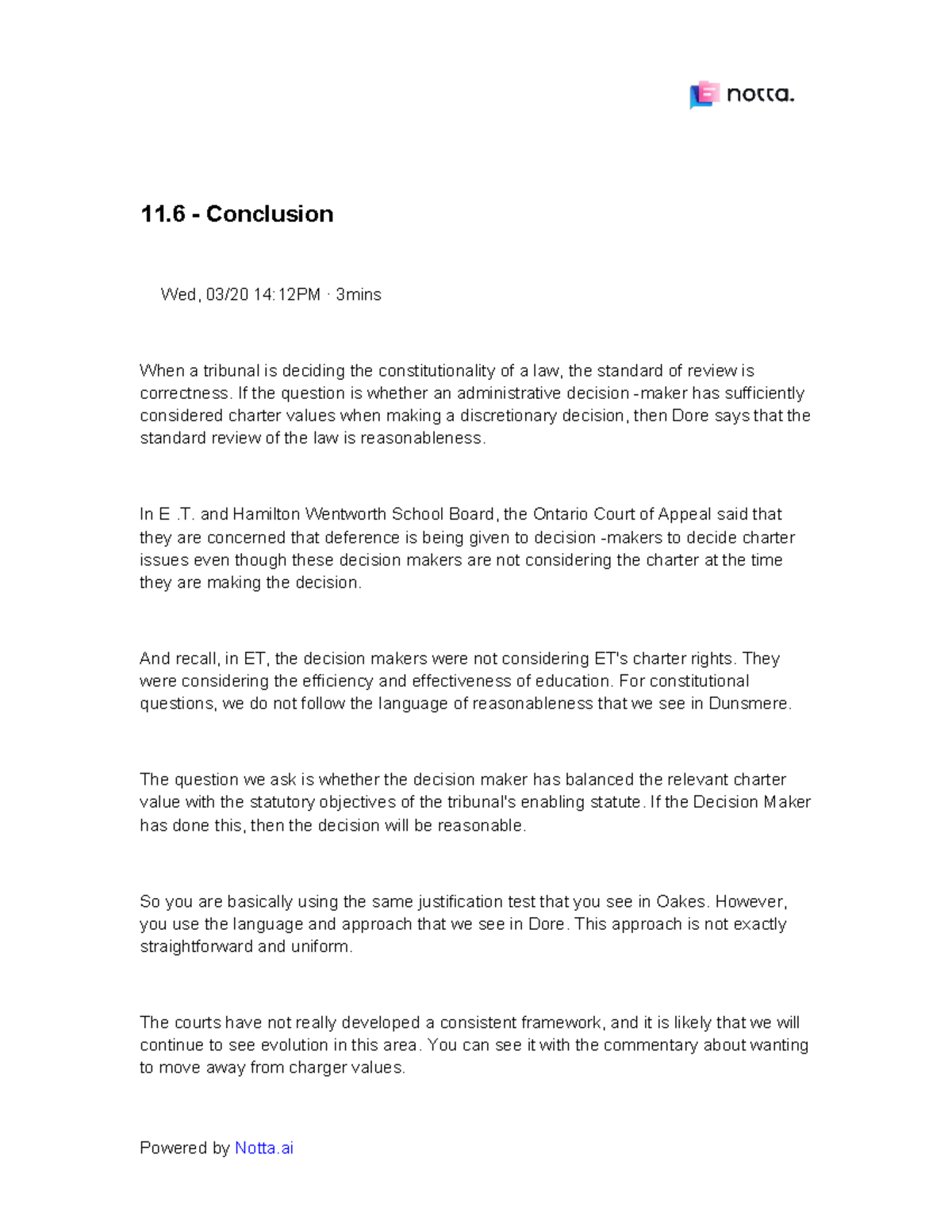 11.6 - Conclusion - Lecture notes - 11 - Conclusion ⏰ Wed, 03/20 14 ...