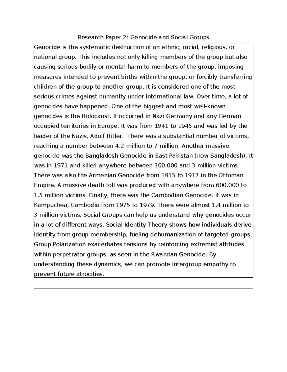 Research Paper 2 - Essay written - Research Paper 2: Genocide and ...