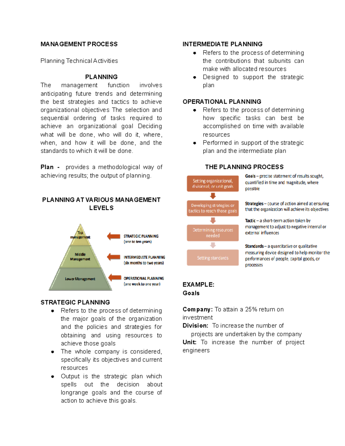 Planning ( engineering managment ) - MANAGEMENT PROCESS Planning ...