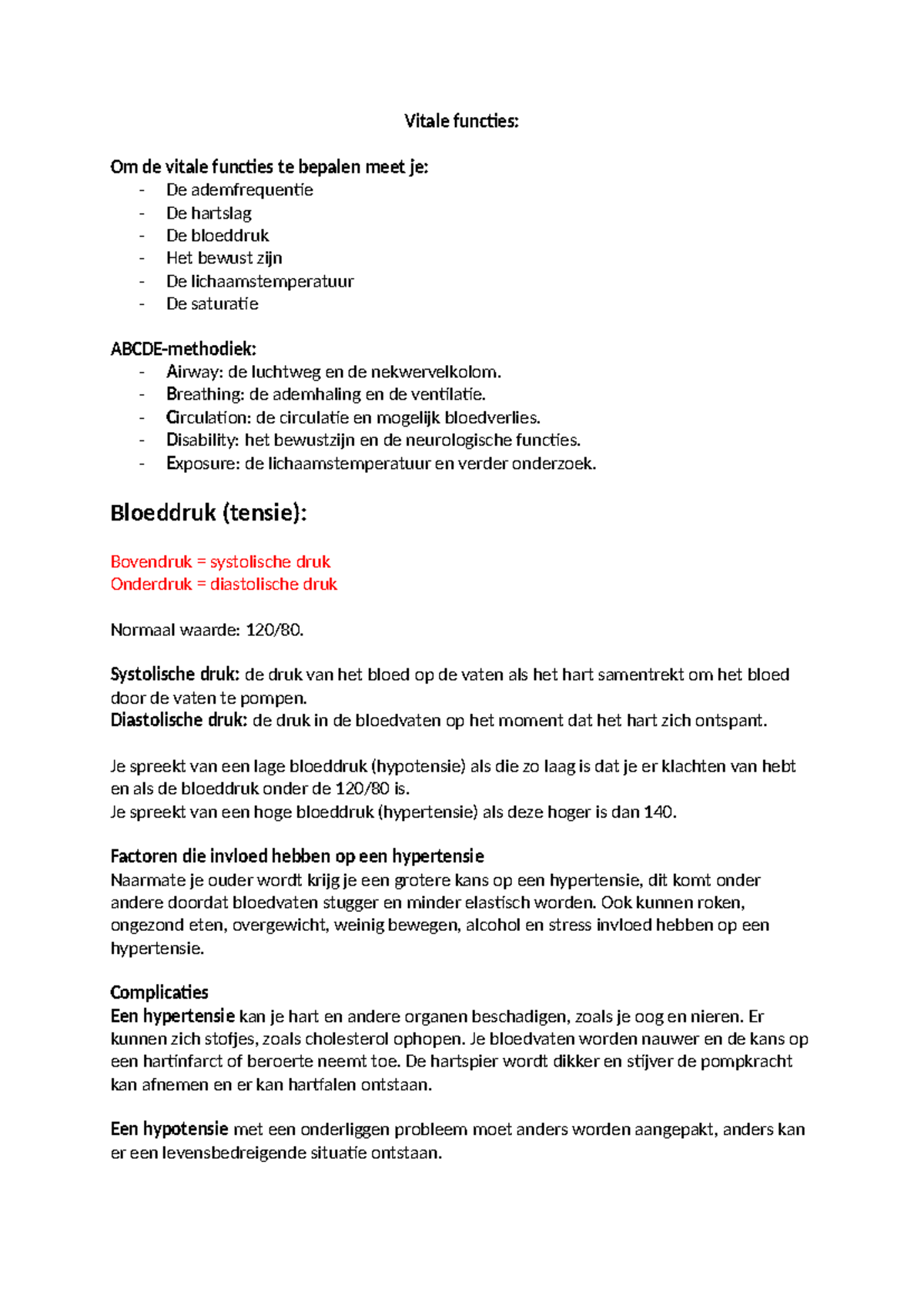 Vitale functies - Samenvatting Anatomie - Vitale functies: Om de vitale ...