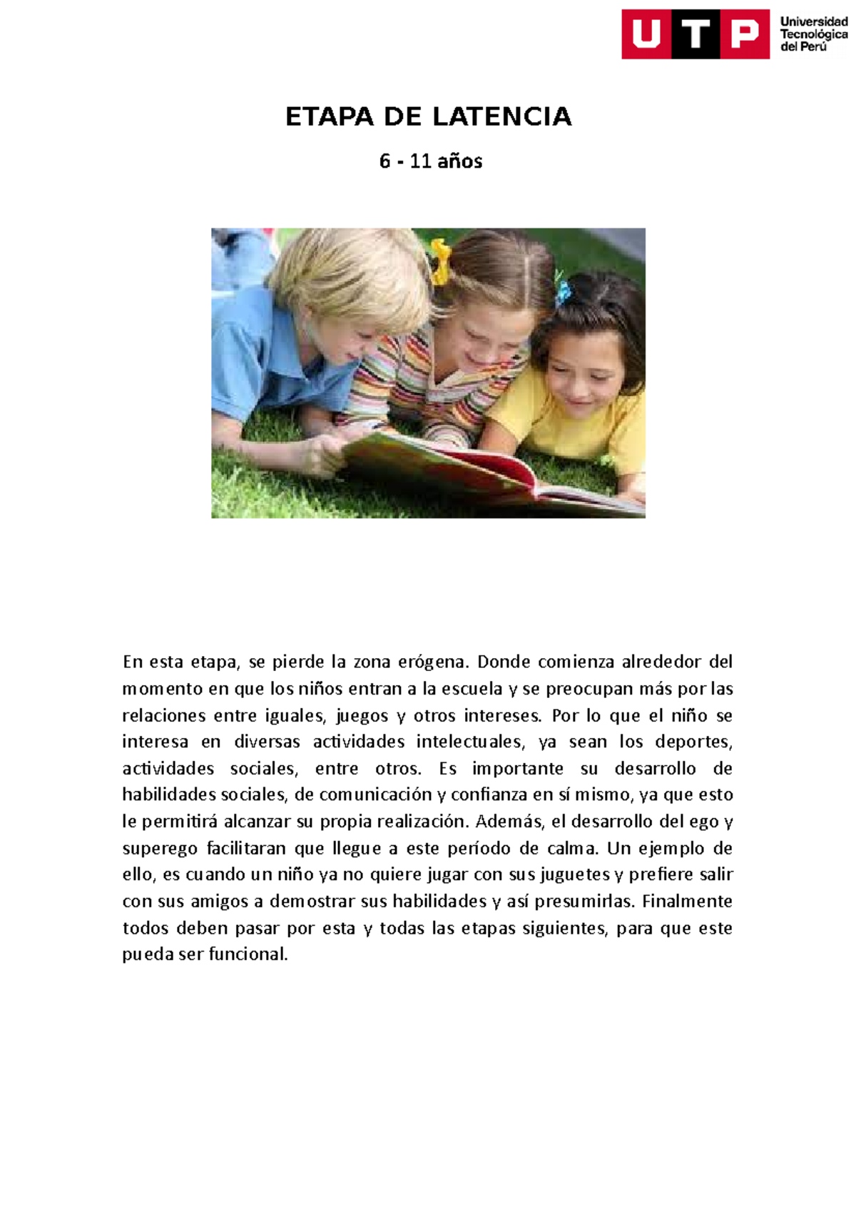 Etapa DE Latencia - espero te ayude - ETAPA DE LATENCIA 6 - 11 años En ...