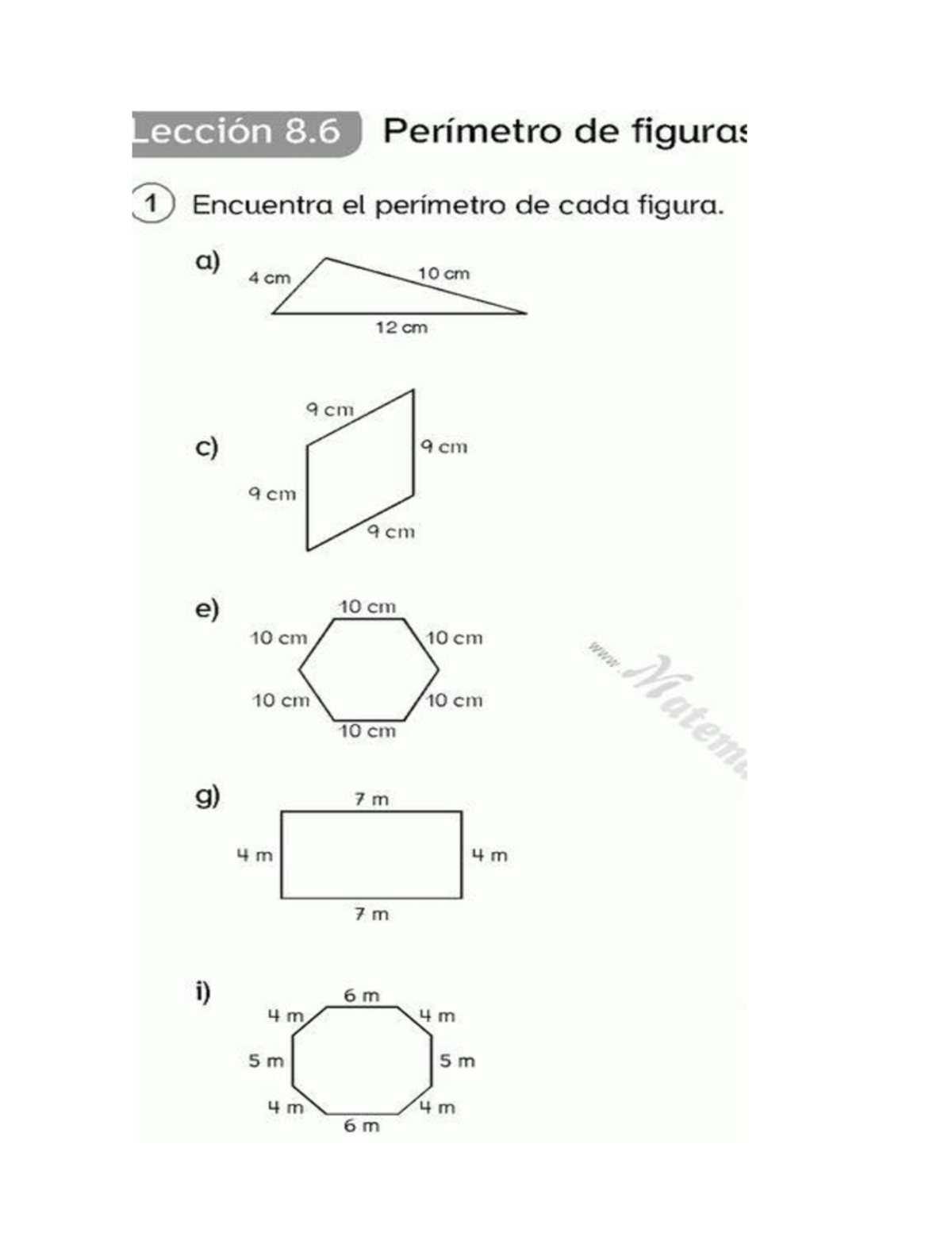 Ejercicio Perímetro Figuras - Matemáticas Nivelación - ección 8 ...