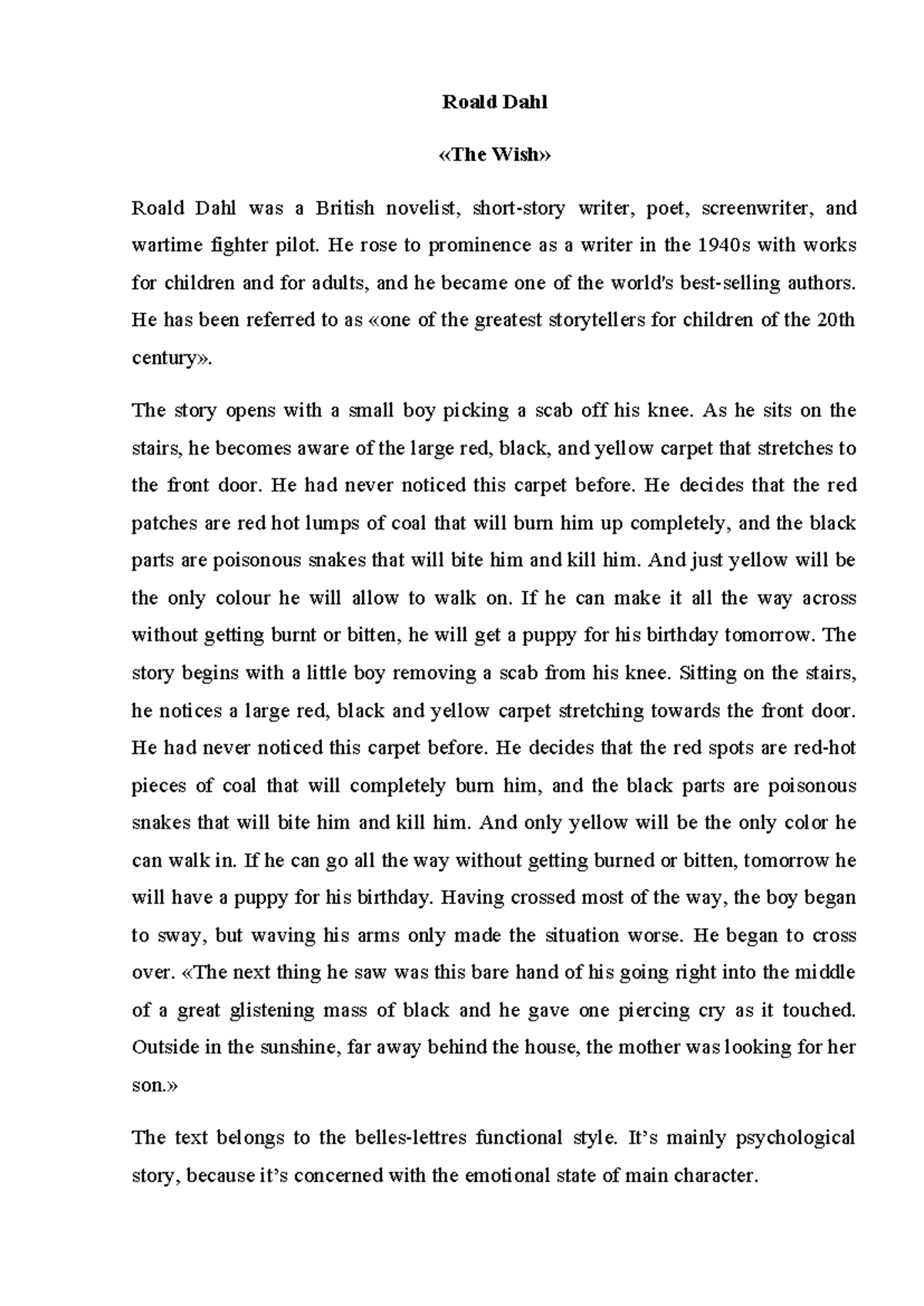 510622883-The-Wish - Analytical analysis on the text "Wish" - Roald ...