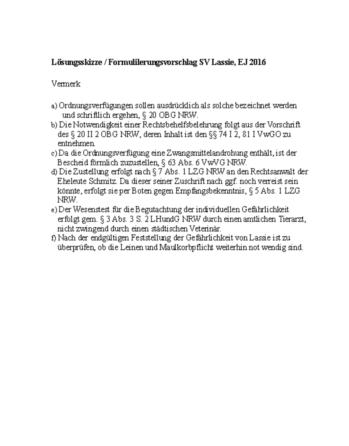 Uebungsfall Lassie- Loesungsvorschlag-3 - Lösungsskizze / Formulilerungsvorschlag SV Lassie, EJ ...