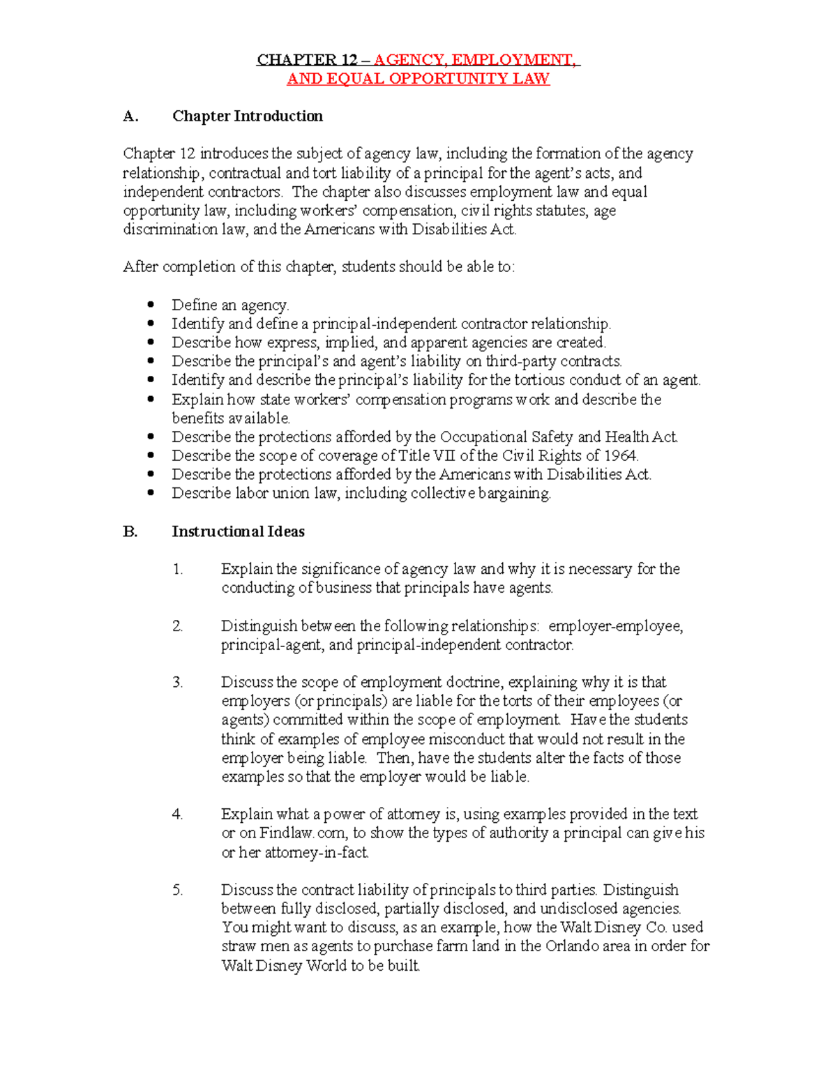 Ch12 Agency Employment and Equal Opportunity Law - CHAPTER 12 – AGENCY ...