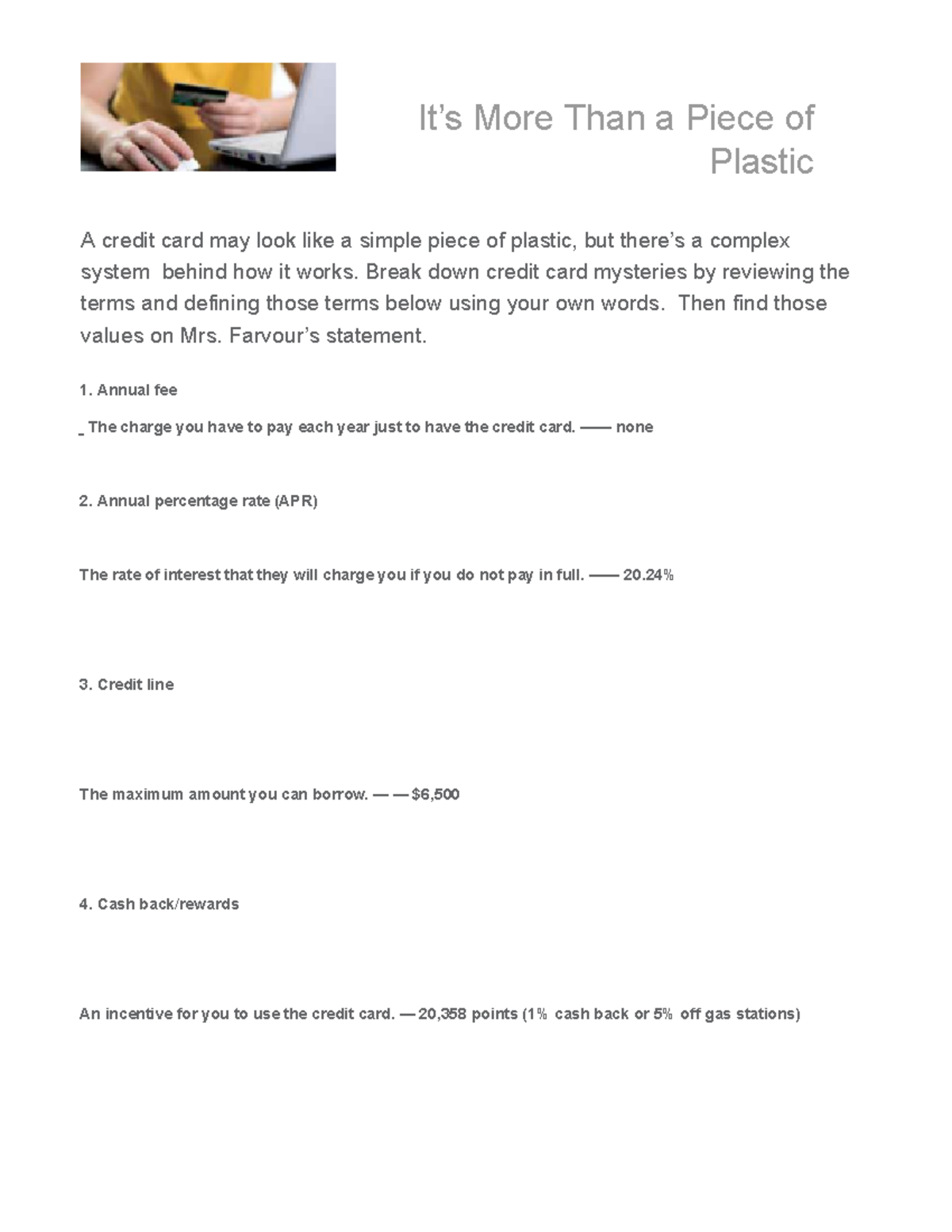 credit card vocabulary - It’s More Than a Piece of Plastic A credit ...