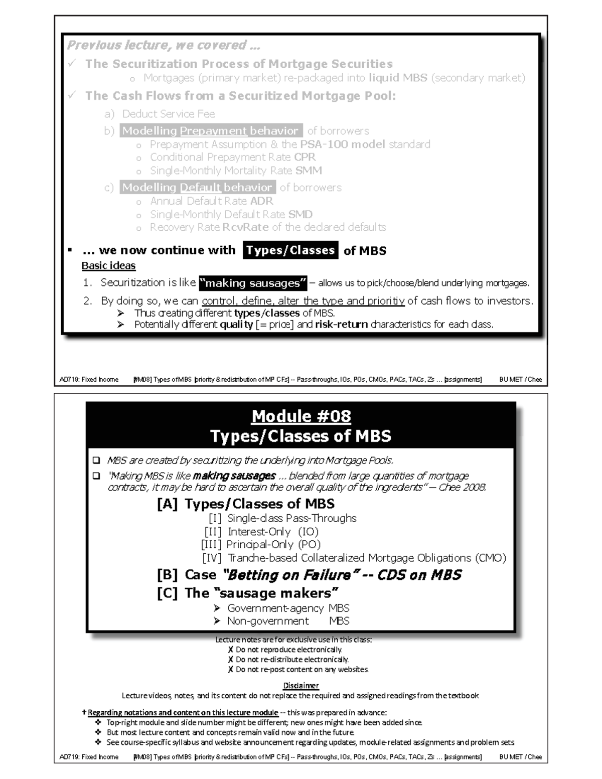 #08 Assignments - AD719: Fixed Income [#M08] Types of MBS [priority ...