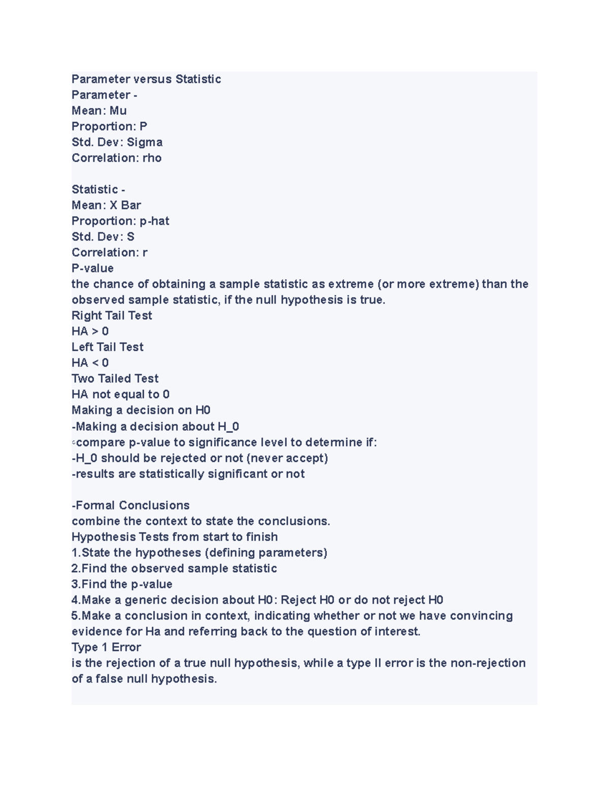 STA296 #3 - review help! - Parameter versus Statistic Parameter - Mean ...