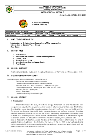 IM4 Thermodynamics - NUEVA VIZCAYA STATE UNIVERSITY Bambang, Nueva ...