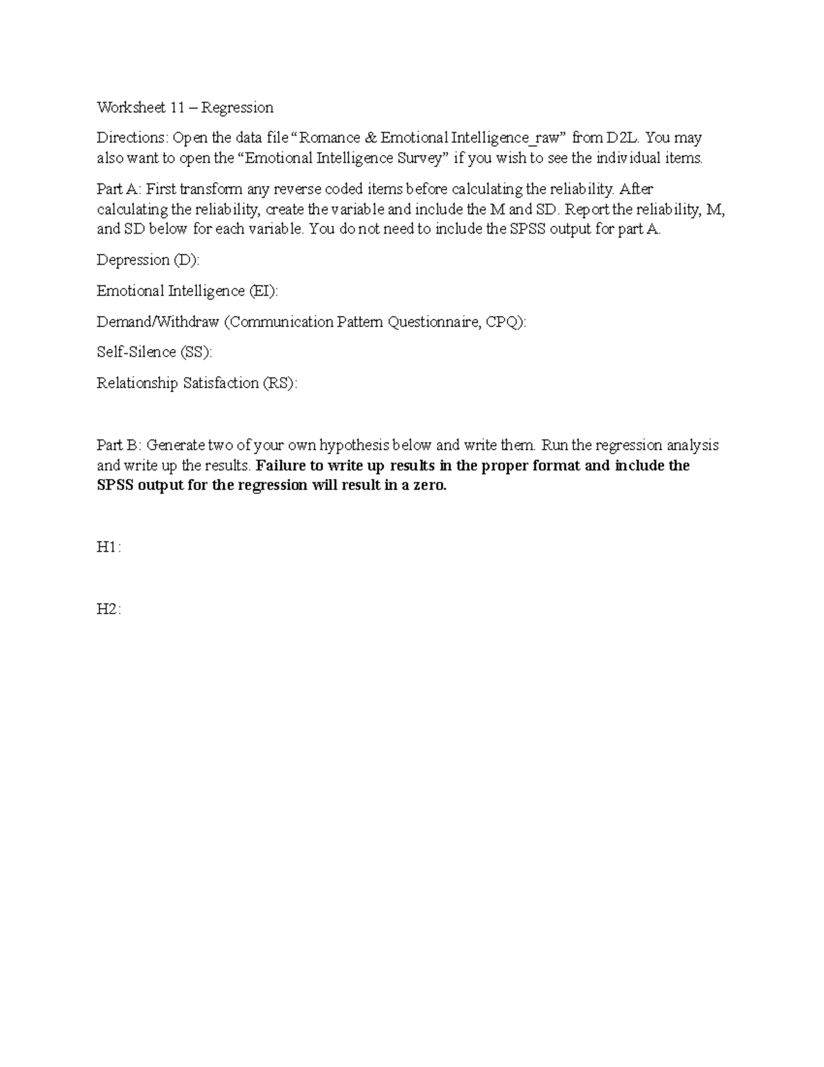 Worksheet 11 – Regression - Worksheet 11 – Regression Directions: Open ...