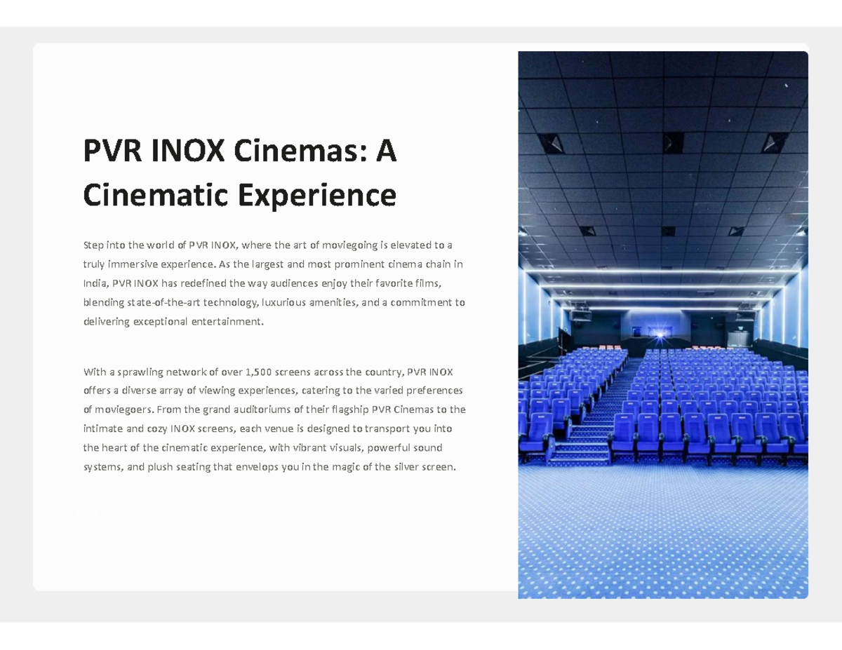 Pdf on inox - PVR INOX Cinemas: A Cinematic Experience Step into the ...