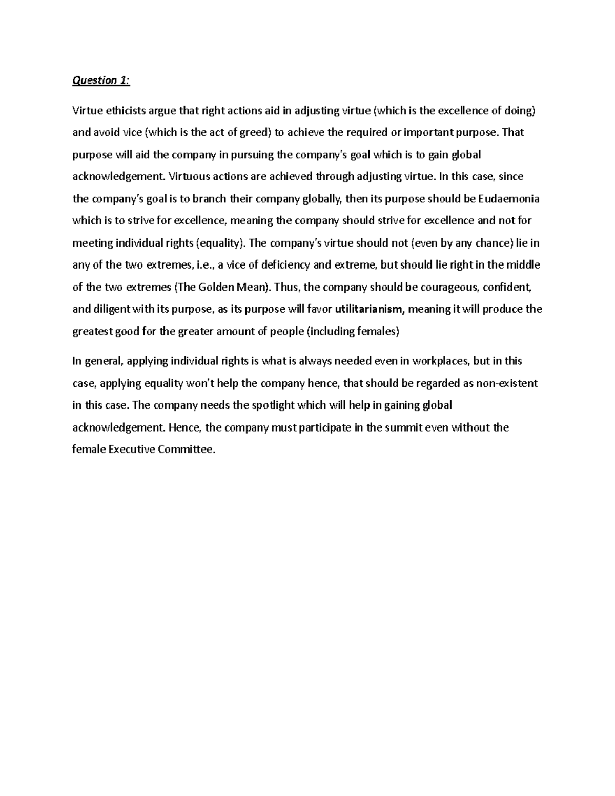 FIL252 - Question 1 - Useful lecture notes - Question 1: Virtue ...