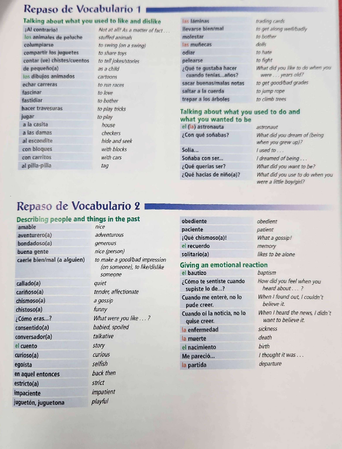 Vocabulario-Mi Niñez - notes on childhood vocabulary - Repaso de ...