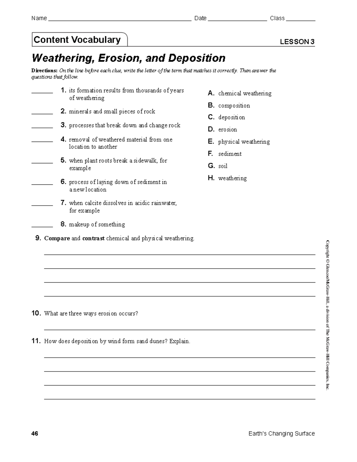 Weathering and erosion packet - LESSON 3 Weathering, Erosion, and ...
