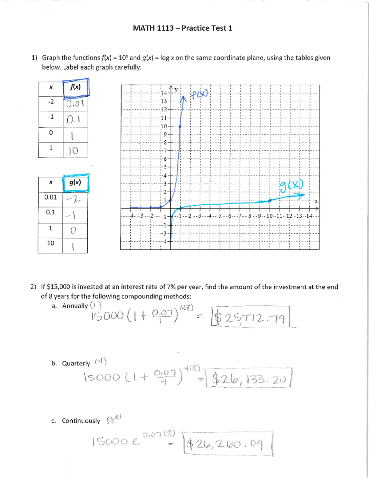 1113 - These are the solutions for practice exam 1 for precal with ...