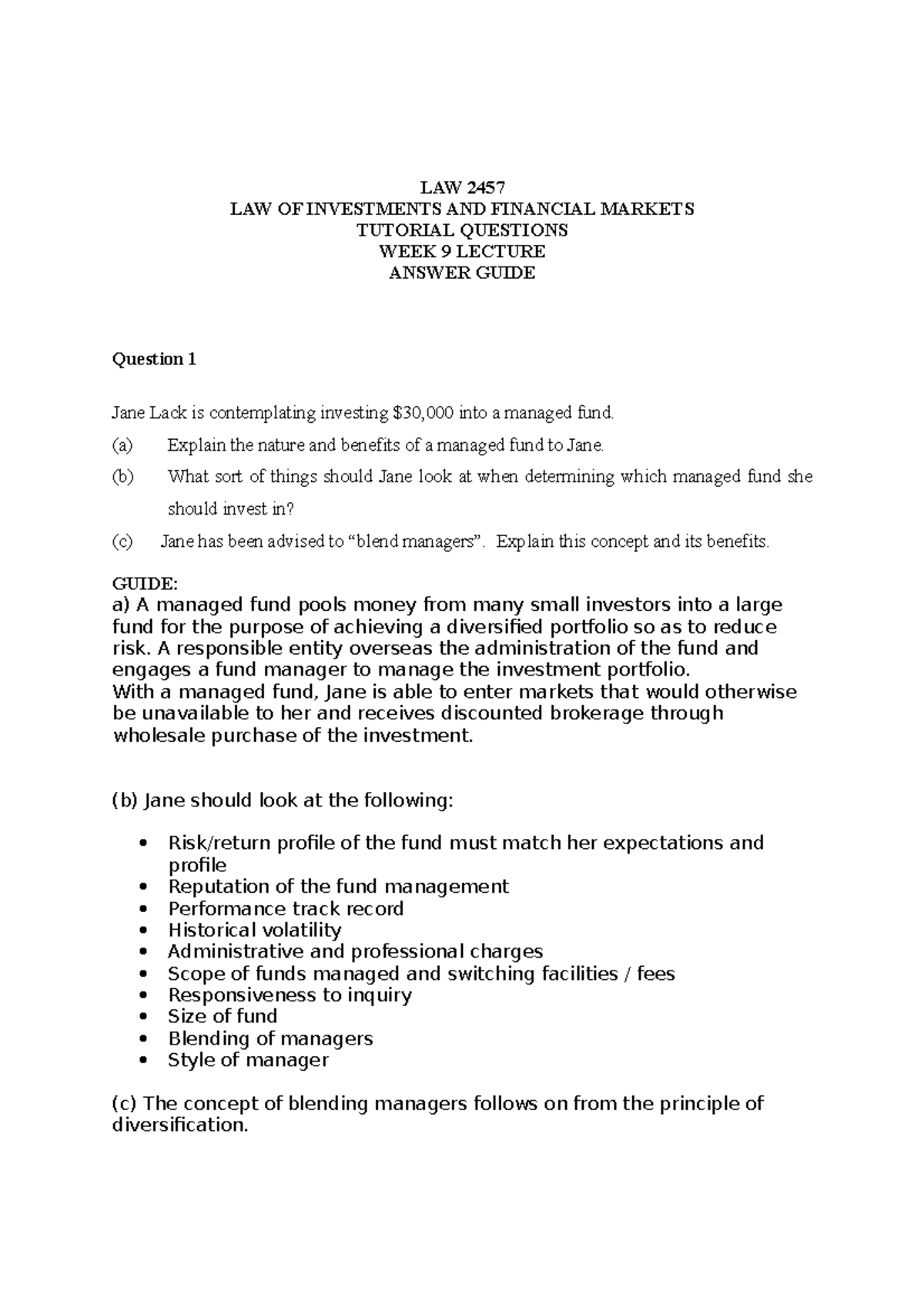 LIFM Topic 9 MIS Suggested Answer Guide-1 - LAW 2457 LAW OF INVESTMENTS ...