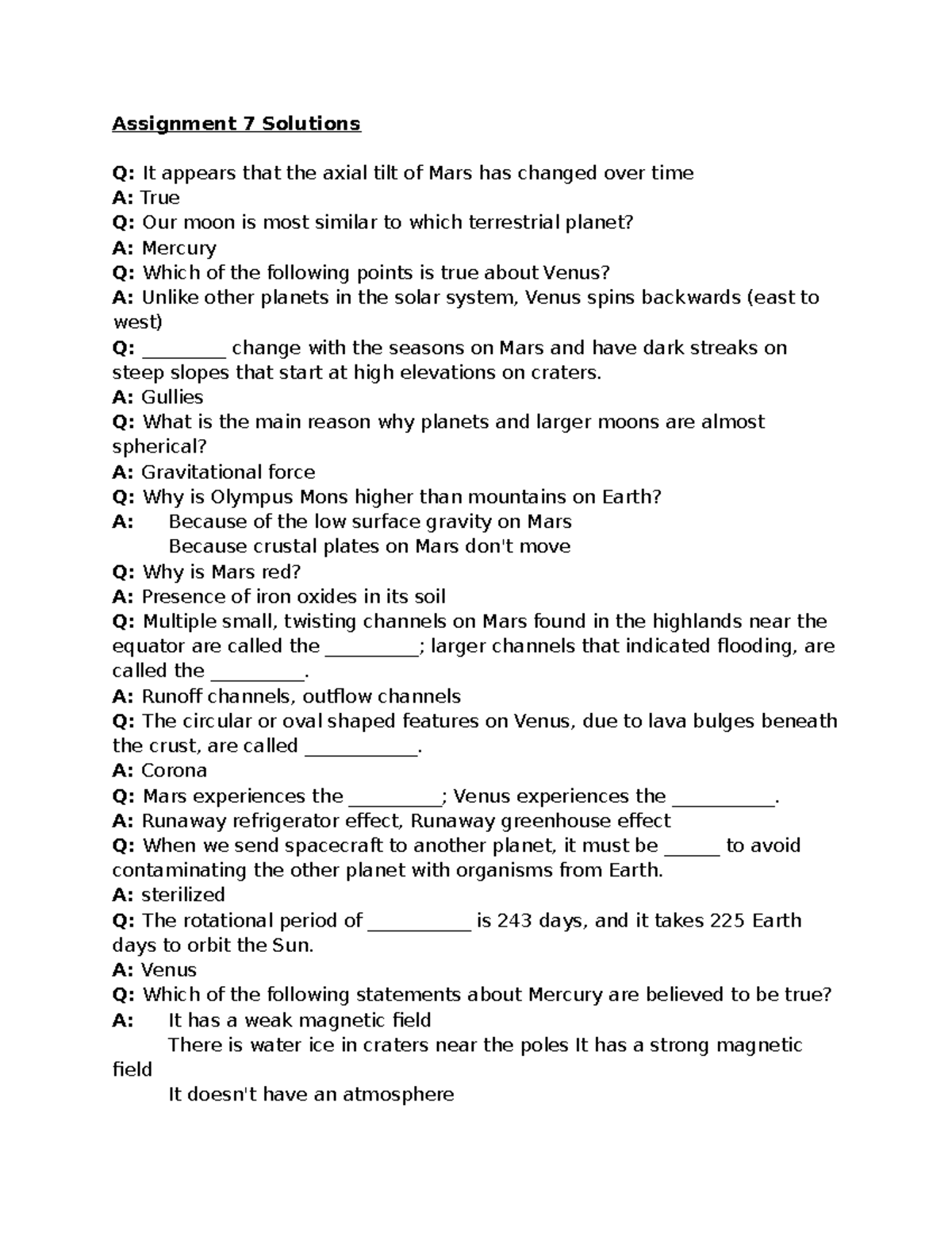 Assignment 7 Solutions for weekly assignments - Assignment 7 Solutions ...