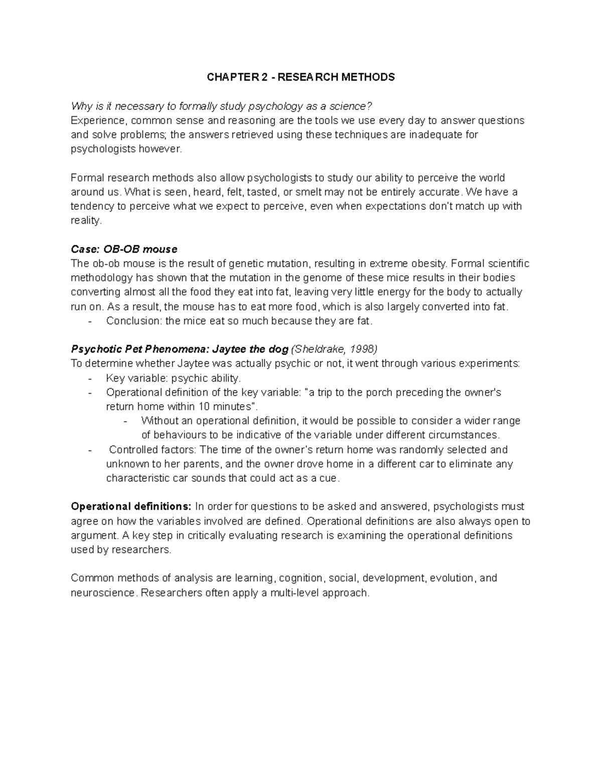 Psych 1X03 Exam Review - CHAPTER 2 - RESEARCH METHODS Why is it ...