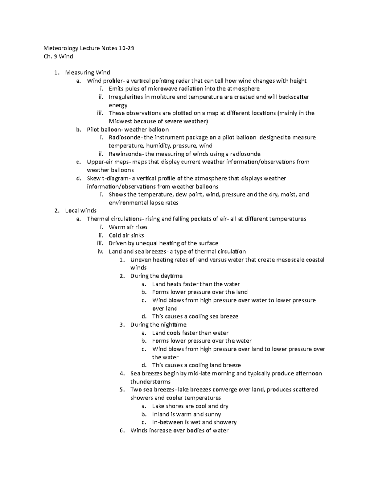 Meteorology Lecture Notes 10-29 - 9 Wind 1. Measuring Wind a. Wind ...