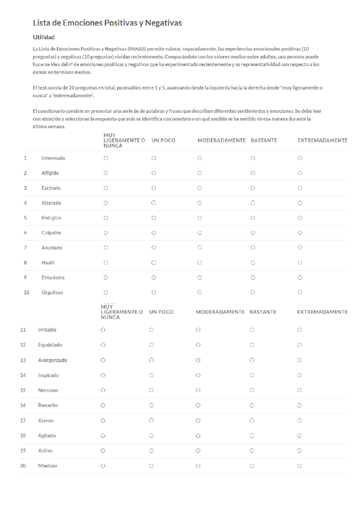 Test Panas emociones - Técnicas de intervención y tratamiento ...