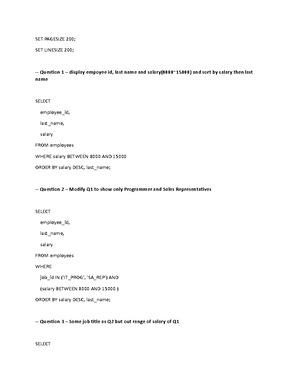 DBS 301 LAB 04 - DBS 301 LAB 04 - SET PAGESIZE 200; SET LINESIZE 200 ...