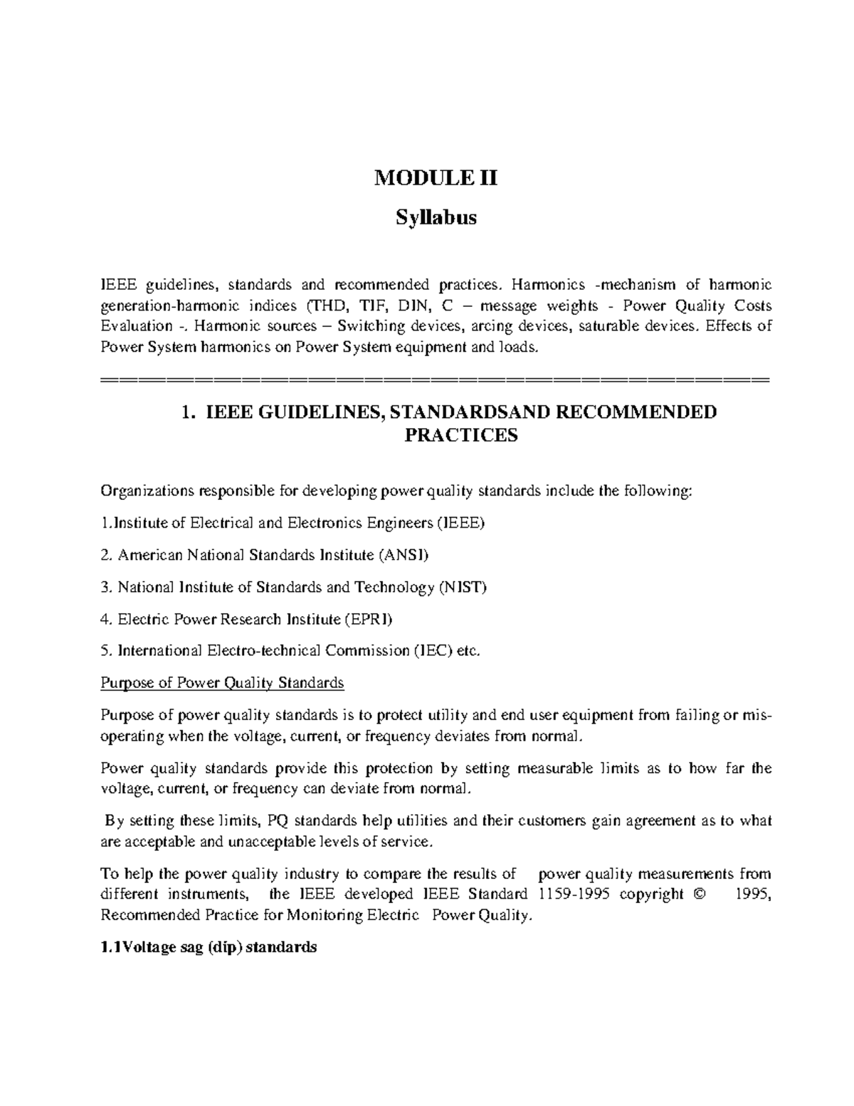 Power Quality 2 - MODULE II Syllabus IEEE guidelines, standards and ...