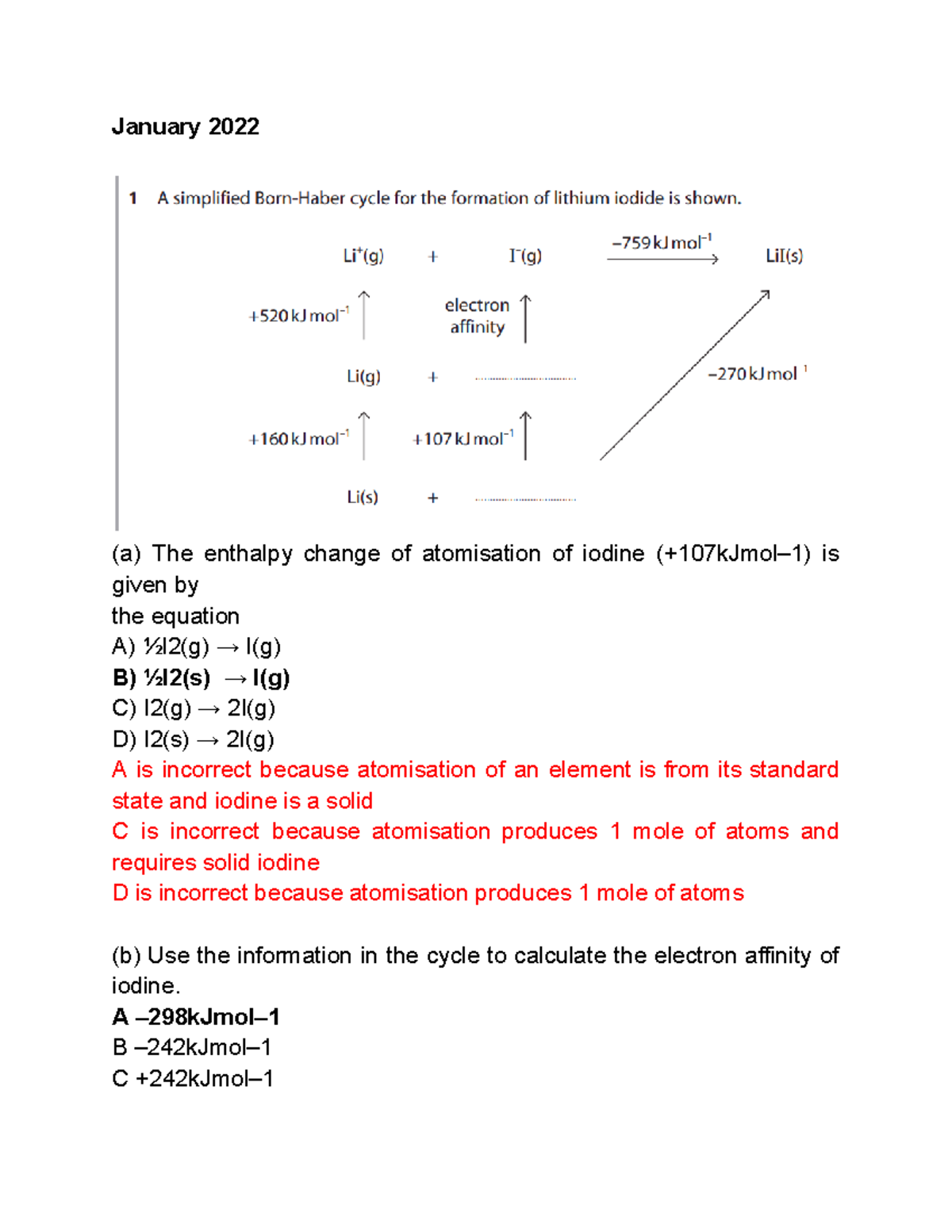 Chem Unit 4 - Chem unit 4 - January 2022 (a) The enthalpy change of ...