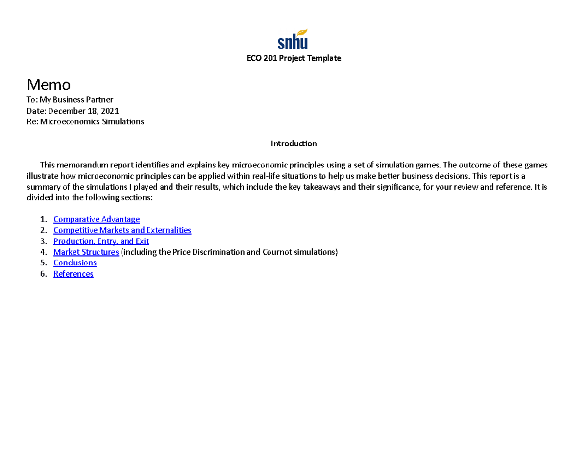 ECO 201 Final Project - ECO 201 Project Template Memo To: My Business ...