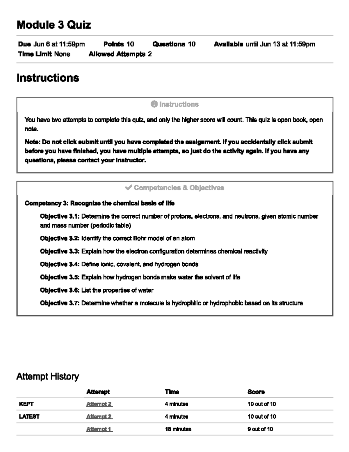 Biol 1010 module 3 quiz - Quiz - Module 3 Quiz Due Jun 6 at 11:59pm Points 10 Questions 10 ...