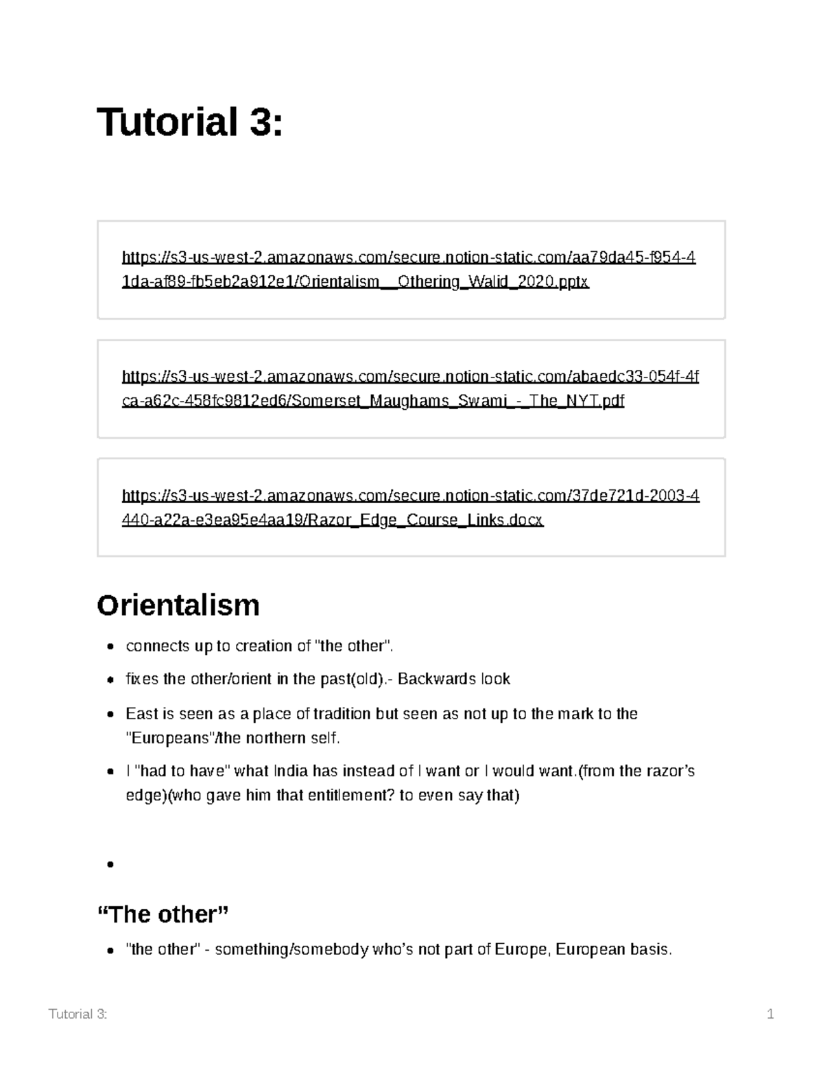 Orientalism - Dr. Hazra's lecture notes - Tutorial 3: 1 Tutorial 3 ...