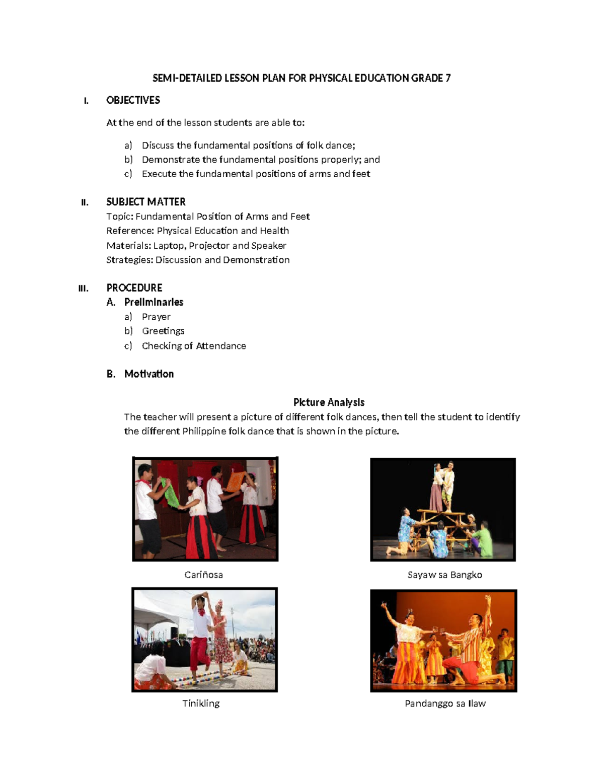 Physical Education Q3 G7 - SEMI-DETAILED LESSON PLAN FOR PHYSICAL ...