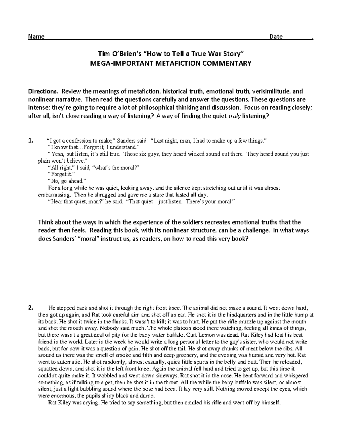 Giuliana Forgione - Metafiction True War Story Sheet - CIS 100 - Studocu