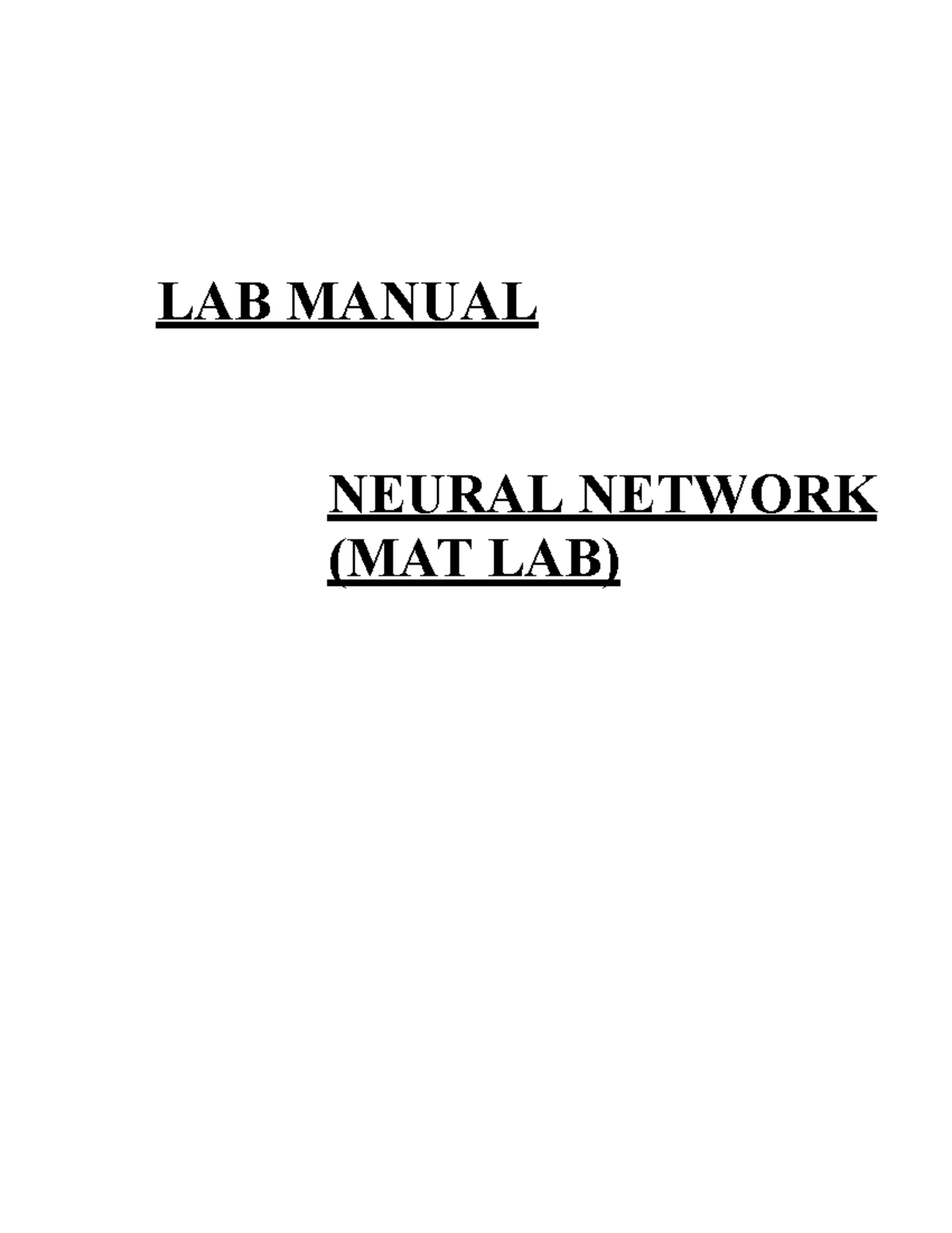 Neural Network Lab Manual Viisem Lab Manual Neural Network Mat Lab Index S No Aim Of