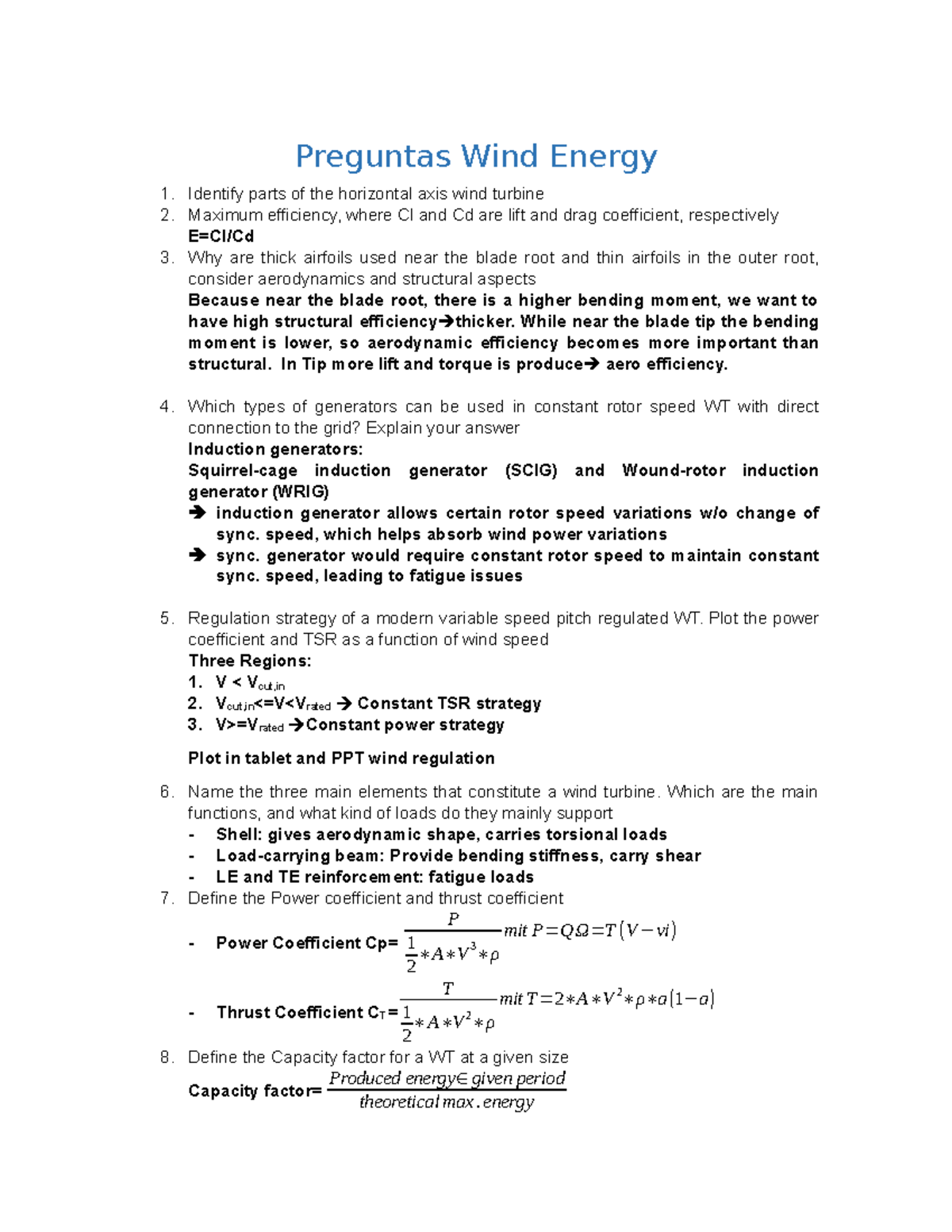 Wind Energy Questions - Preguntas Wind Energy 1. Identify parts of the ...