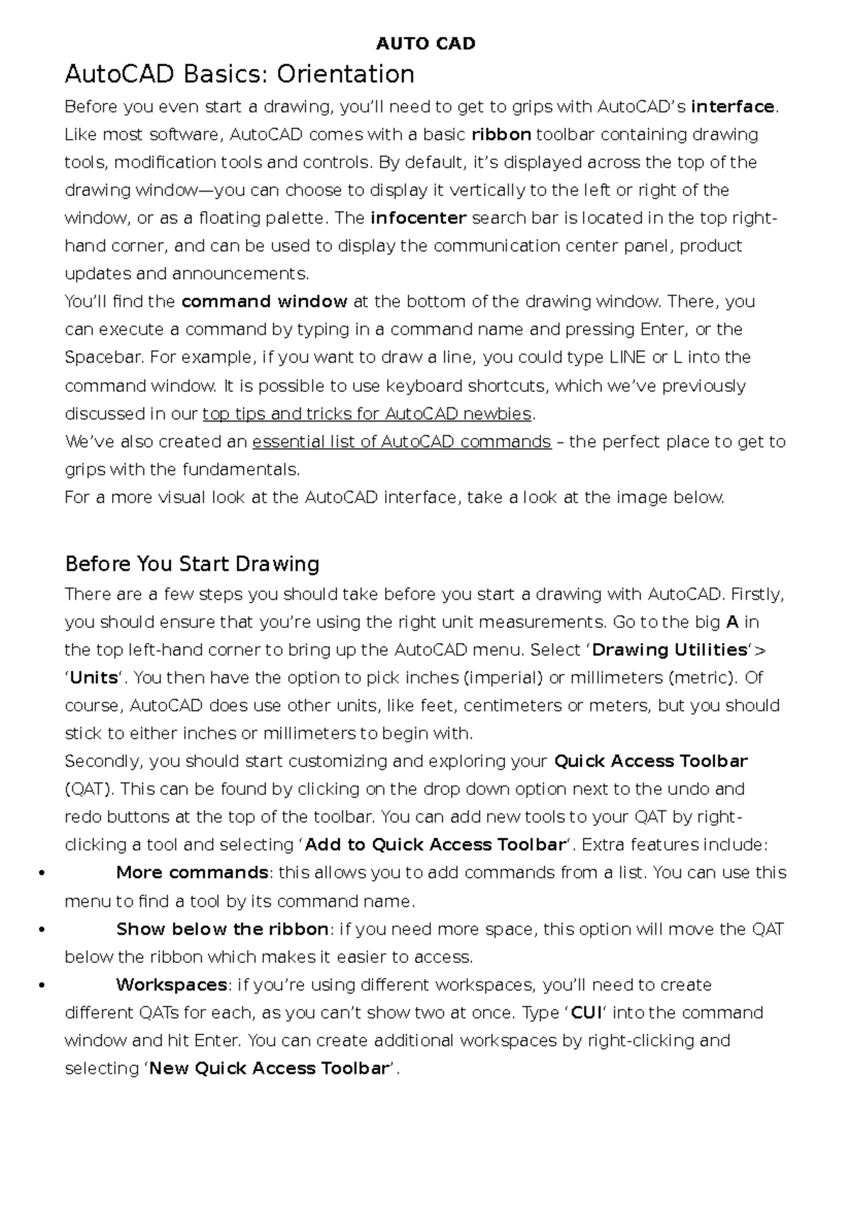 AutoCAD Basics: Orientation and Interface - Studocu