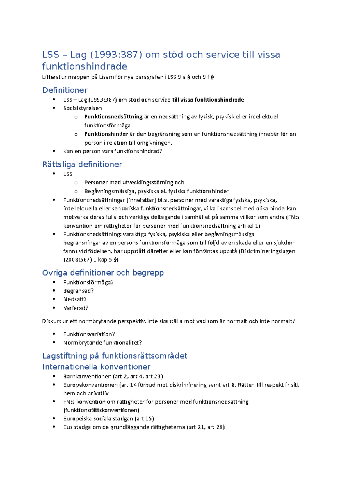 LSS AR - Föreläsningsanteckningar om LSS - LSS – Lag (1993:387) om stöd ...