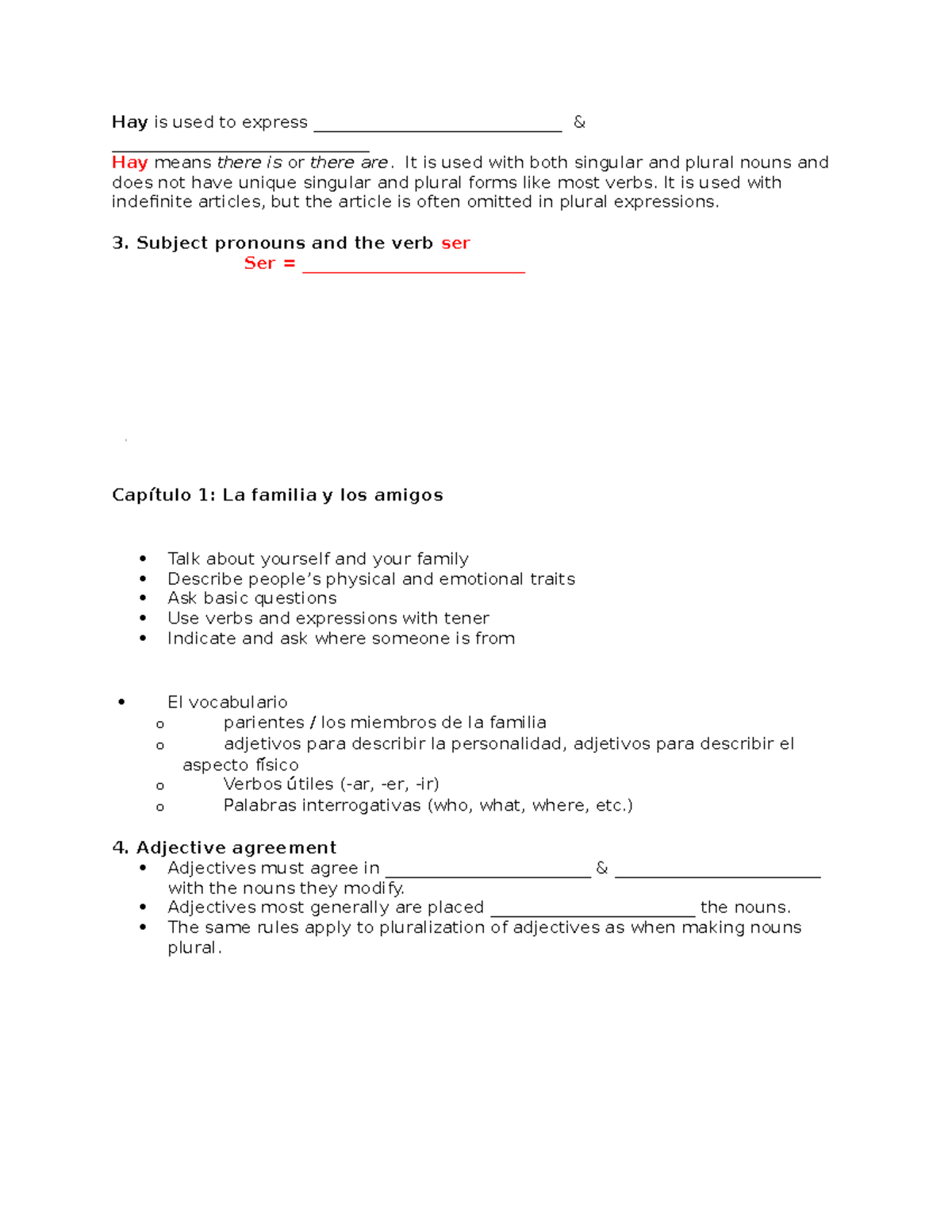 Spn 101 3 - spanish final practice - Hay is used to express