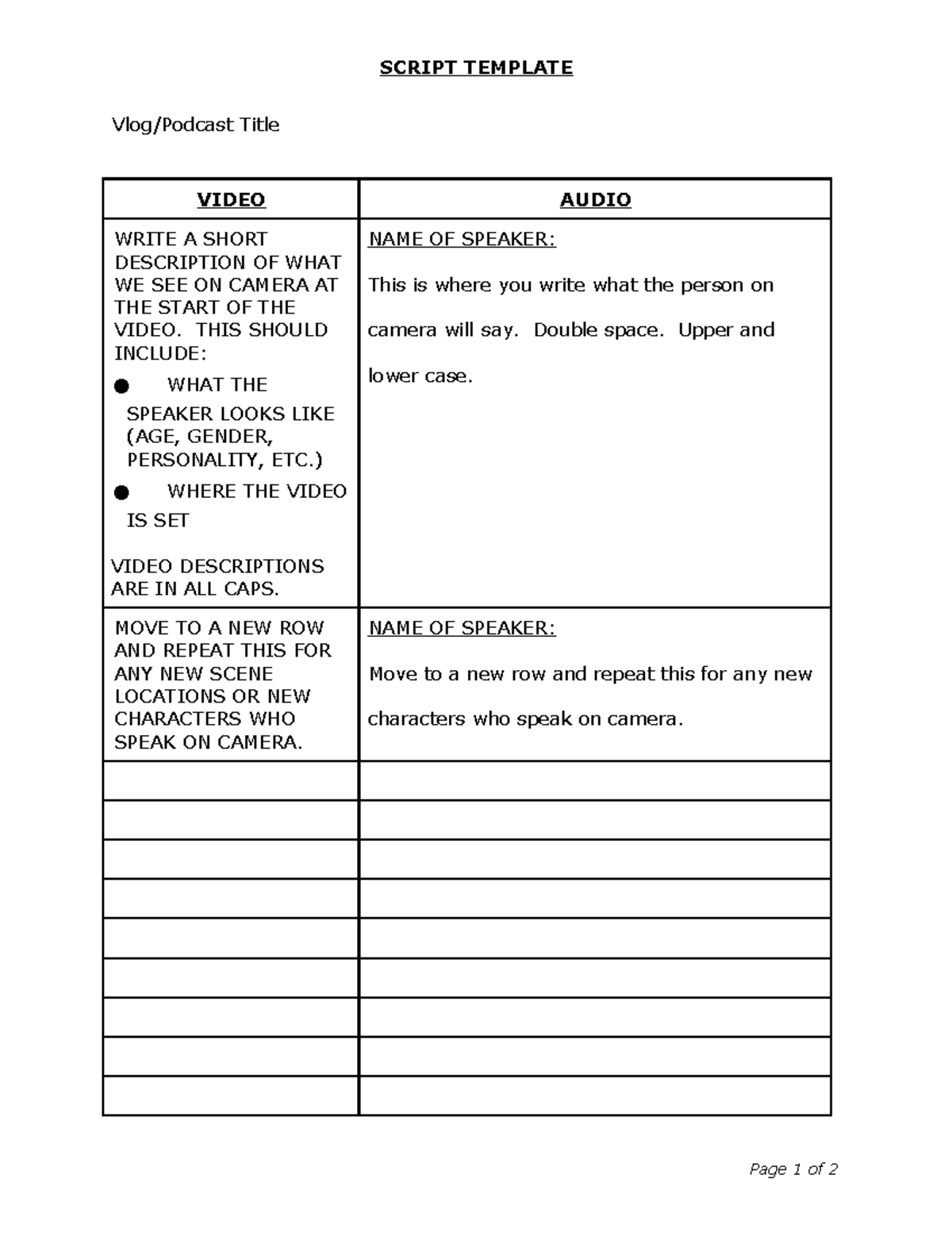 RTA 108 F23 - Assignment#2 Script Template - SCRIPT TEMPLATE Vlog ...