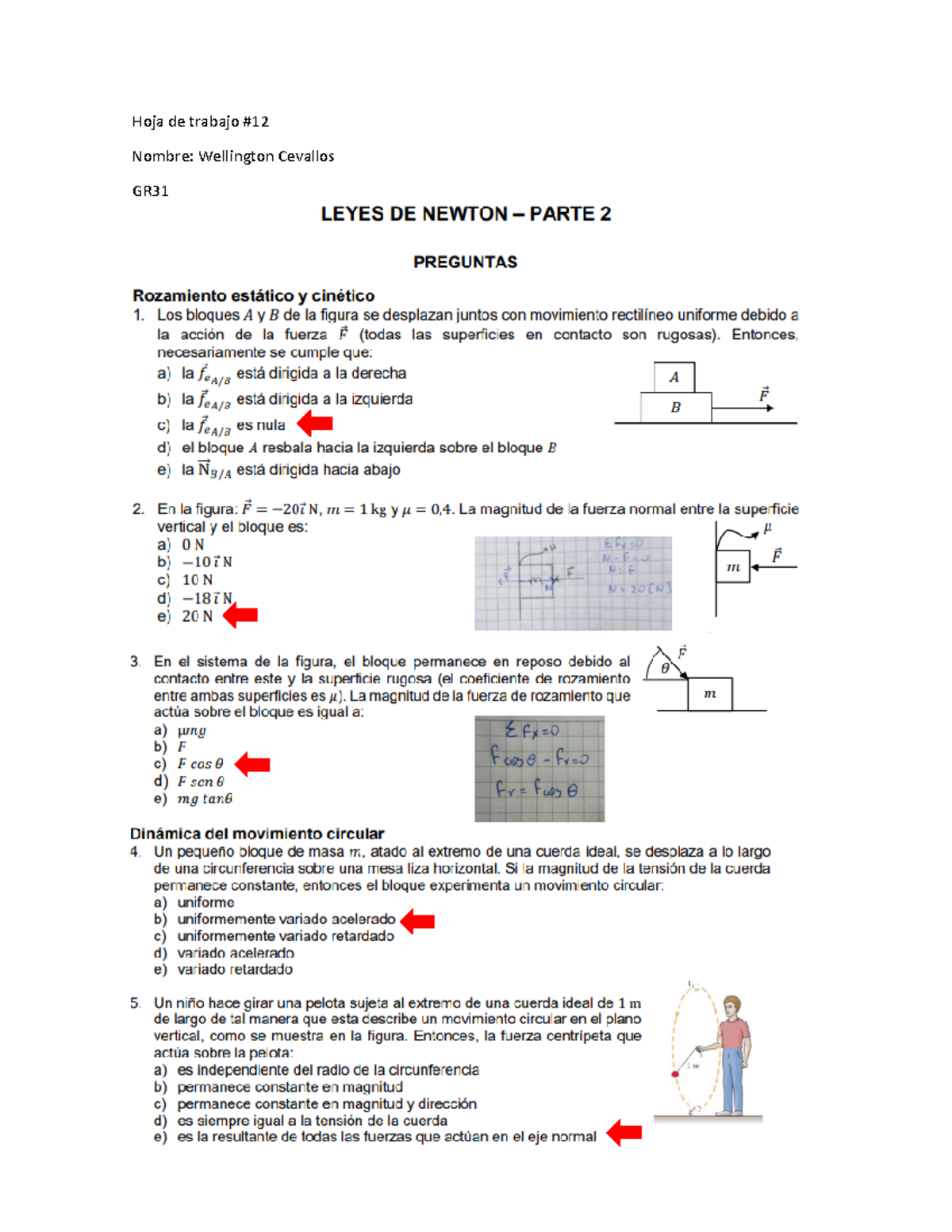 Hoja de trabajo #12 (F) - ...... - Física - Hoja de trabajo # Nombre ...