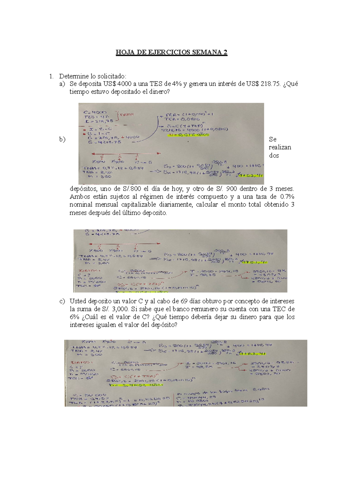 HOJA DE Ejercicios 1 - HOJA DE EJERCICIOS SEMANA 2 Determine lo ...