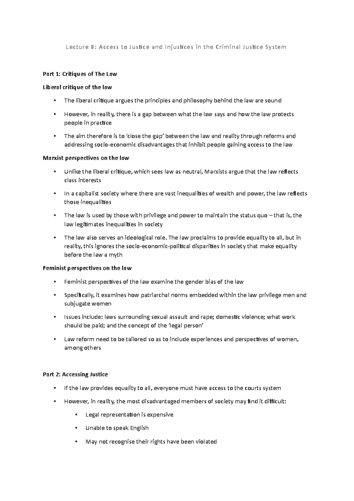 Lecture 8 and 9 - access to justice and injustice and alternative ...