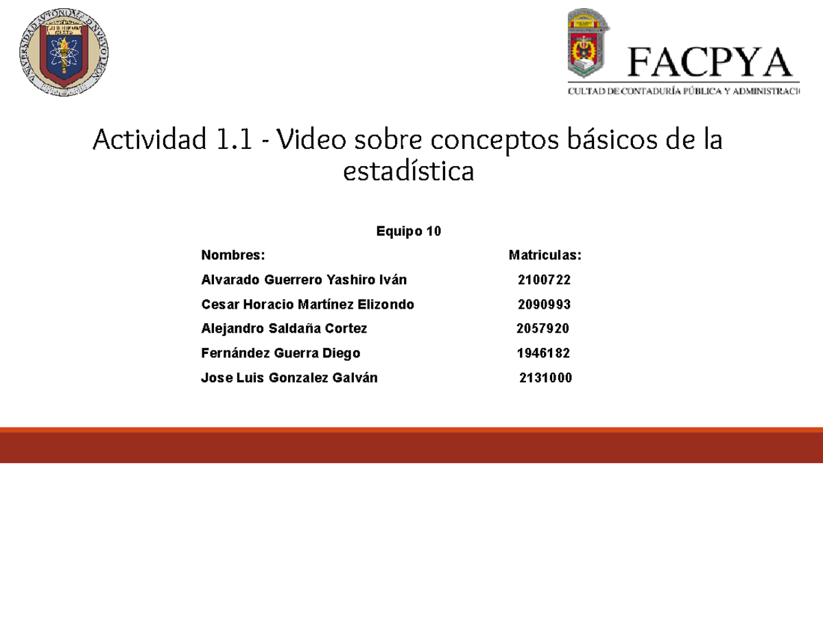 Actividad 1.1 eq10 - Conceptos estadística - Actividad 1 - Video sobre conceptos básicos de la ...
