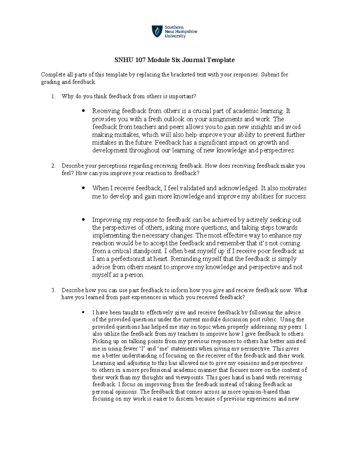 SNHU 107 Module Six Journal - SNHU 107 Module Six Journal Template ...
