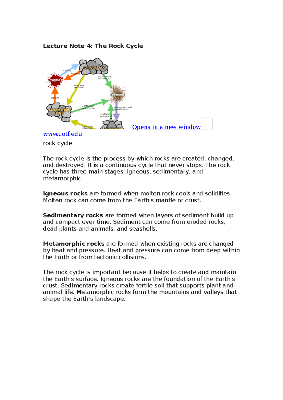 Lecture Note 4 - Rock Cycle notes - Lecture Note 4: The Rock Cycle ...