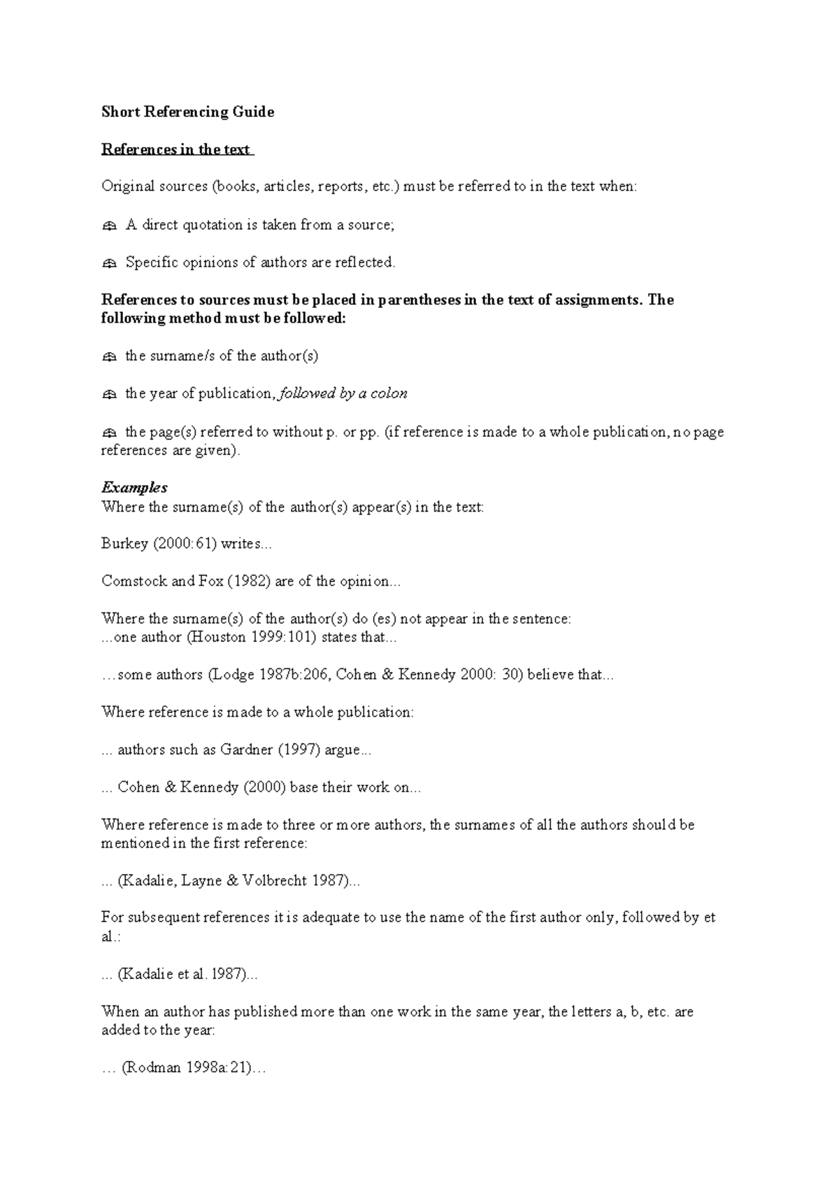 Short Referencing Guide - Short Referencing Guide References in the ...