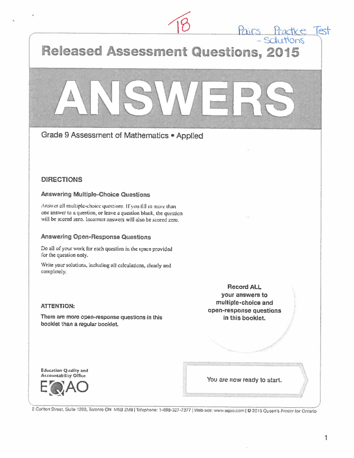 2015 day 4 eqao practice test pairs - solutions - mth20l4 - Studocu